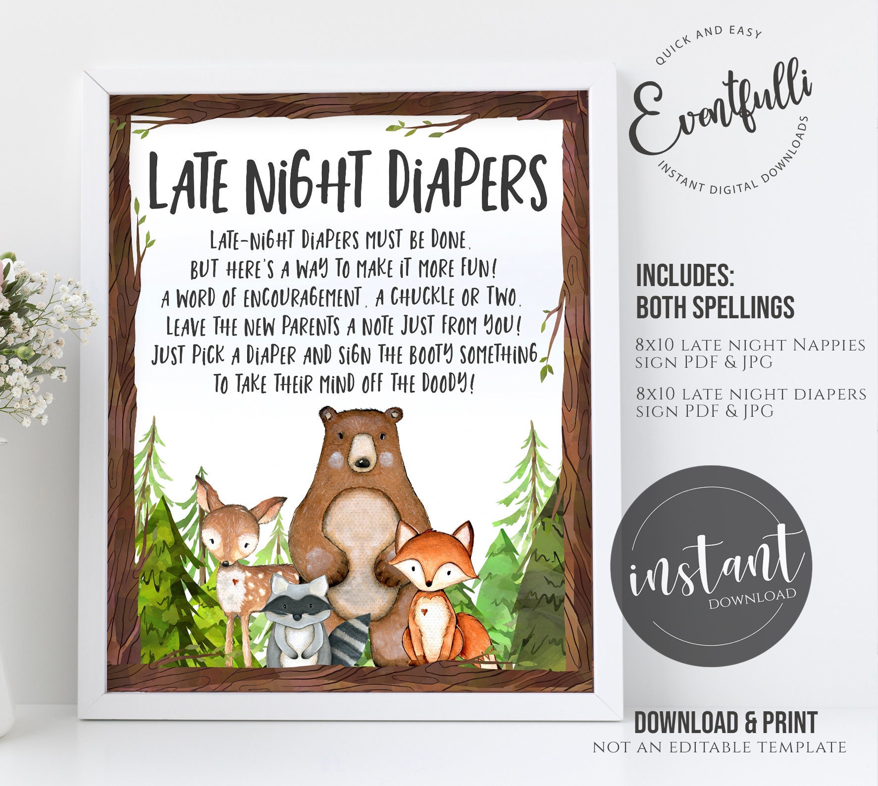 Banners & Signs write a message on diaper greenery woodland shower ...