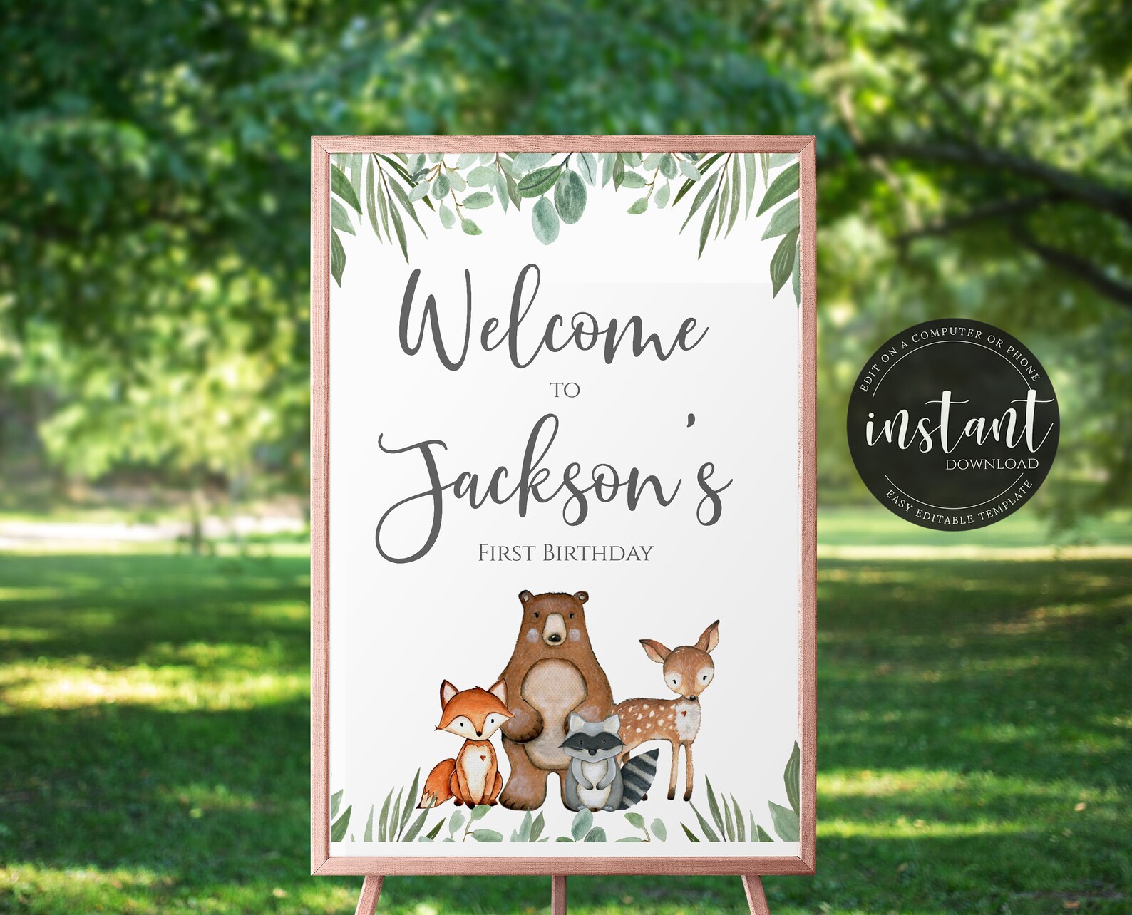 Editable Woodland Birthday Welcome Sign Woodland Sign Woodland Animals ...