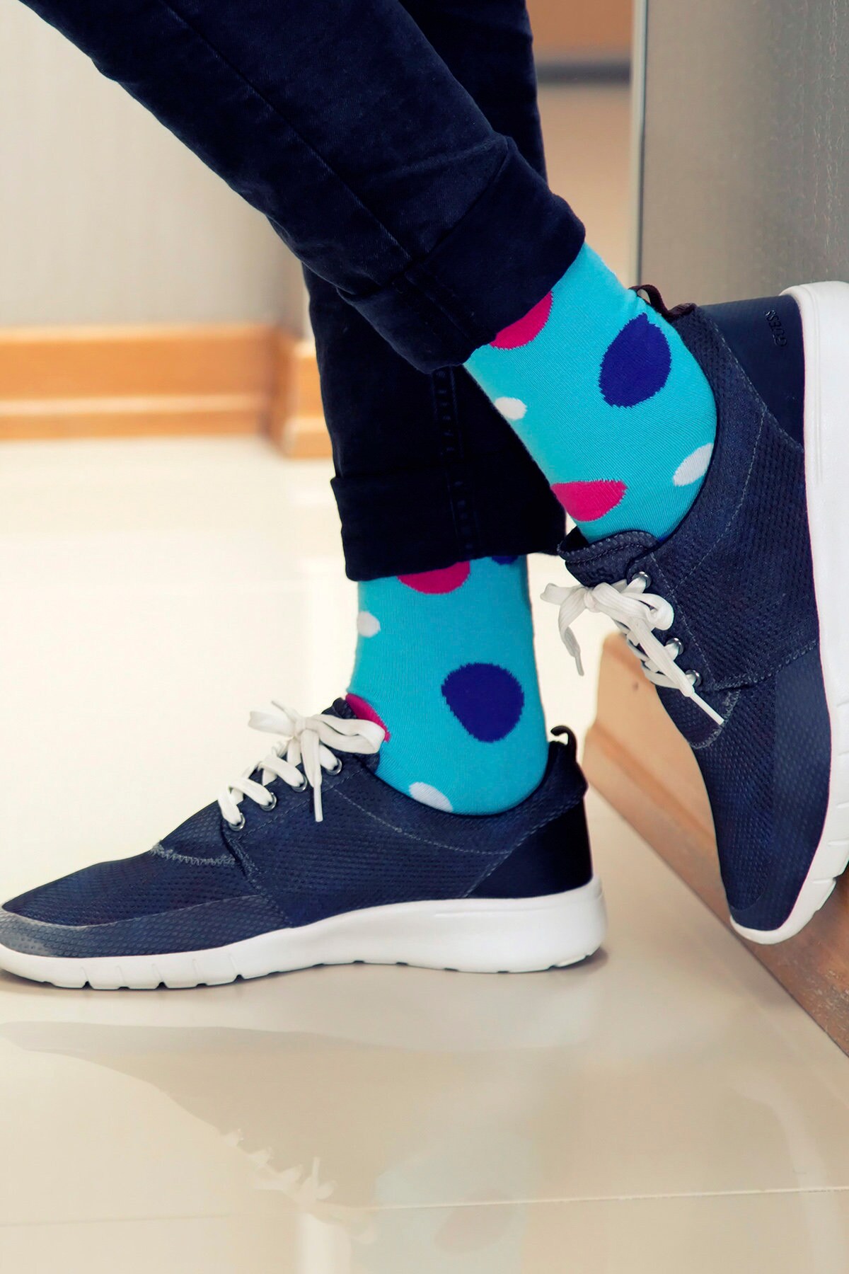 Colored Dots Design Socks, Colorful Polka Dots Pattern Socks, Blue ...