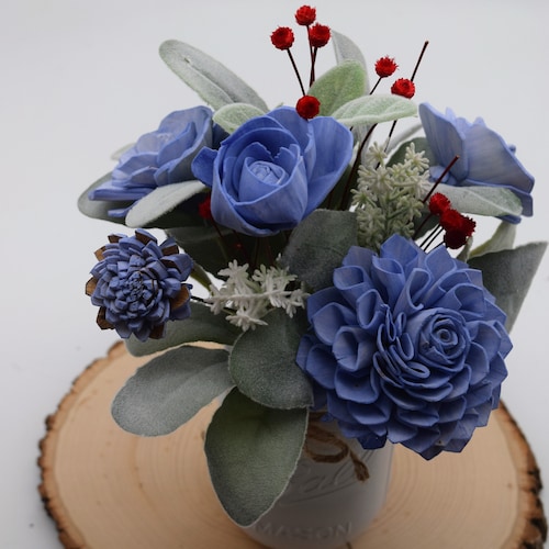 Sola Wood Flower Arrangement Blue Wood Flowers Wood Bouquet | Etsy