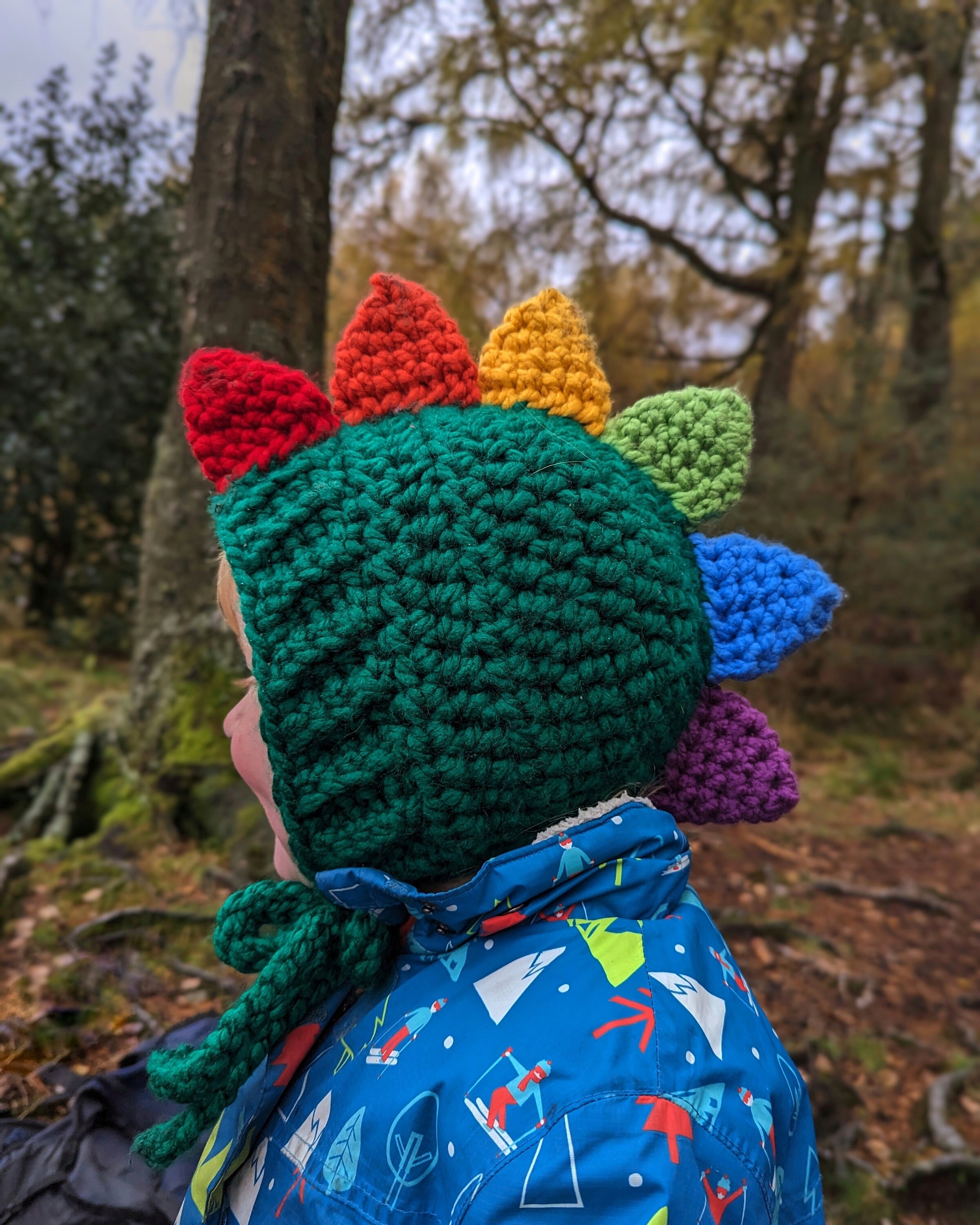 Custom Crochet Dinosaur Bonnet: Rainbow Dino Spikes Hat - Etsy