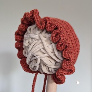 Frilly Bonnet / Vintage Crochet Bonnet / Pom Pom Hat / Handmade / 100% ...