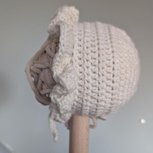 Frilly Bonnet / Vintage Crochet Bonnet / Pom Pom Hat / Handmade / 100% ...