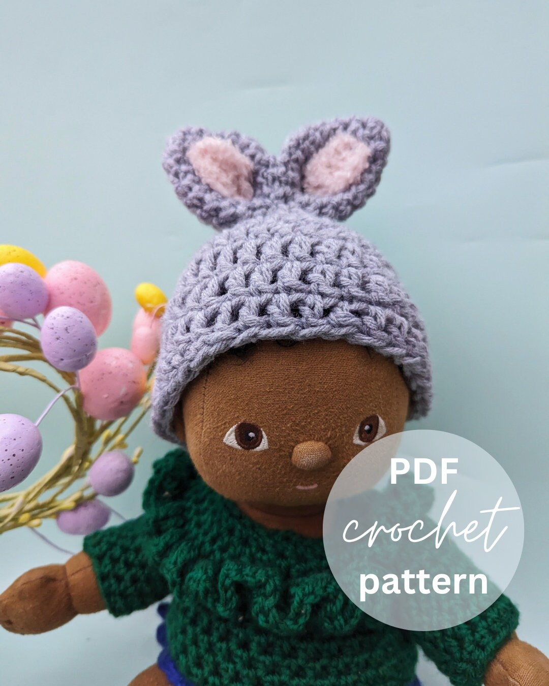 Crochet Pattern Bunny Ears Beanie for Dinkum Dolls - PDF Instant ...