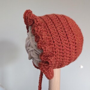 Frilly Bonnet / Vintage Crochet Bonnet / Pom Pom Hat / Handmade / 100% ...