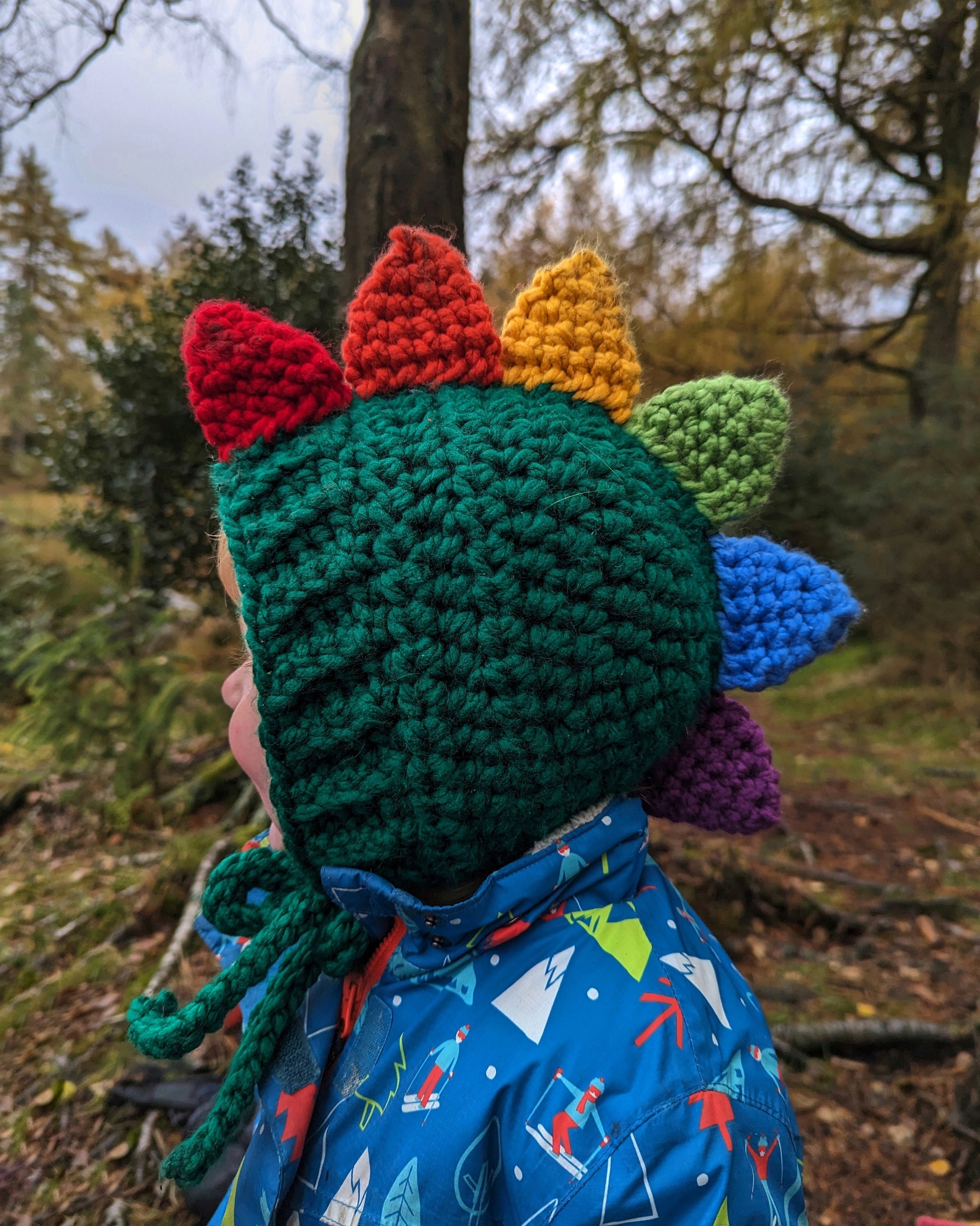 Custom Crochet Dinosaur Bonnet: Rainbow Dino Spikes Hat - Etsy