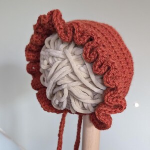 Frilly Bonnet / Vintage Crochet Bonnet / Pom Pom Hat / Handmade / 100% ...