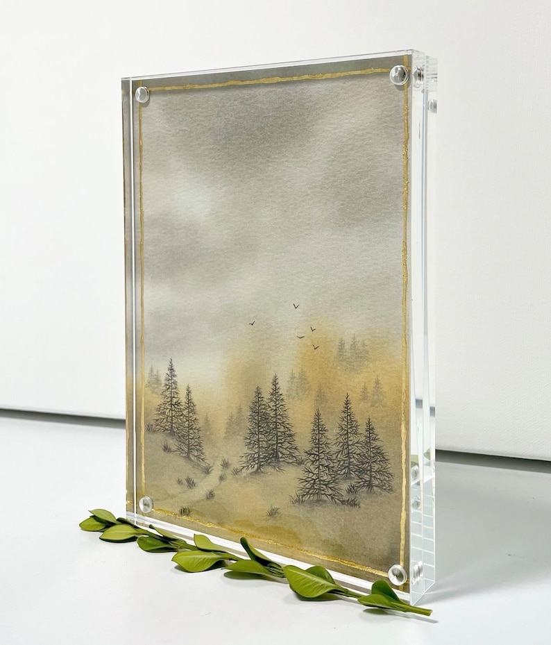 Northwoods Landscape Art Mini Collection Watercolor Painting Gold Leaf ...
