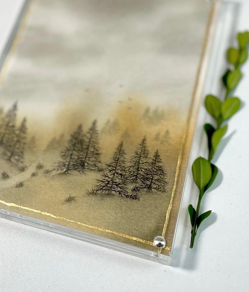 Northwoods Landscape Art Mini Collection Watercolor Painting Gold Leaf ...
