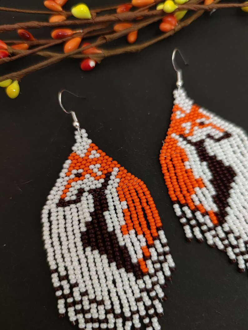Seed Bead Earrings Animal Print Earrings Red Fox Earrings - Etsy