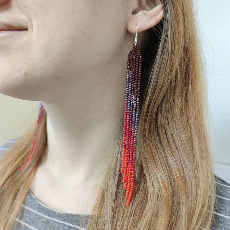 Long Red Earrings - Etsy