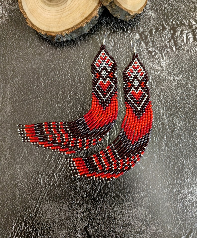 Beaded Earrings Native Beaded Earrings Long Beaded Earrings - Etsy