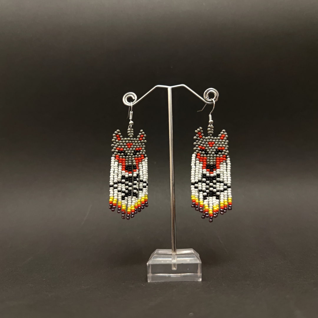 Seed Bead Earrings Wolf Earrings Native Earrings Peyote - Etsy