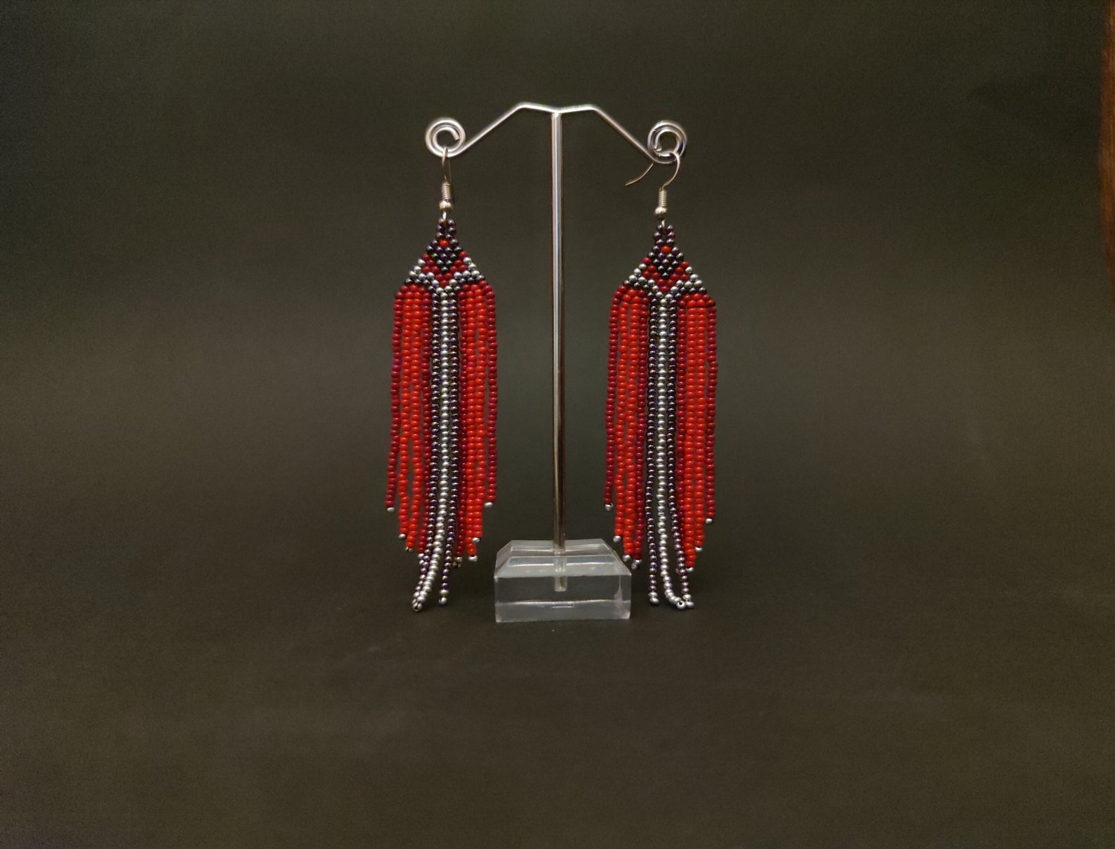 Unique Red Beaded Earrings Native Earrings Long Earrings Boho | Etsy