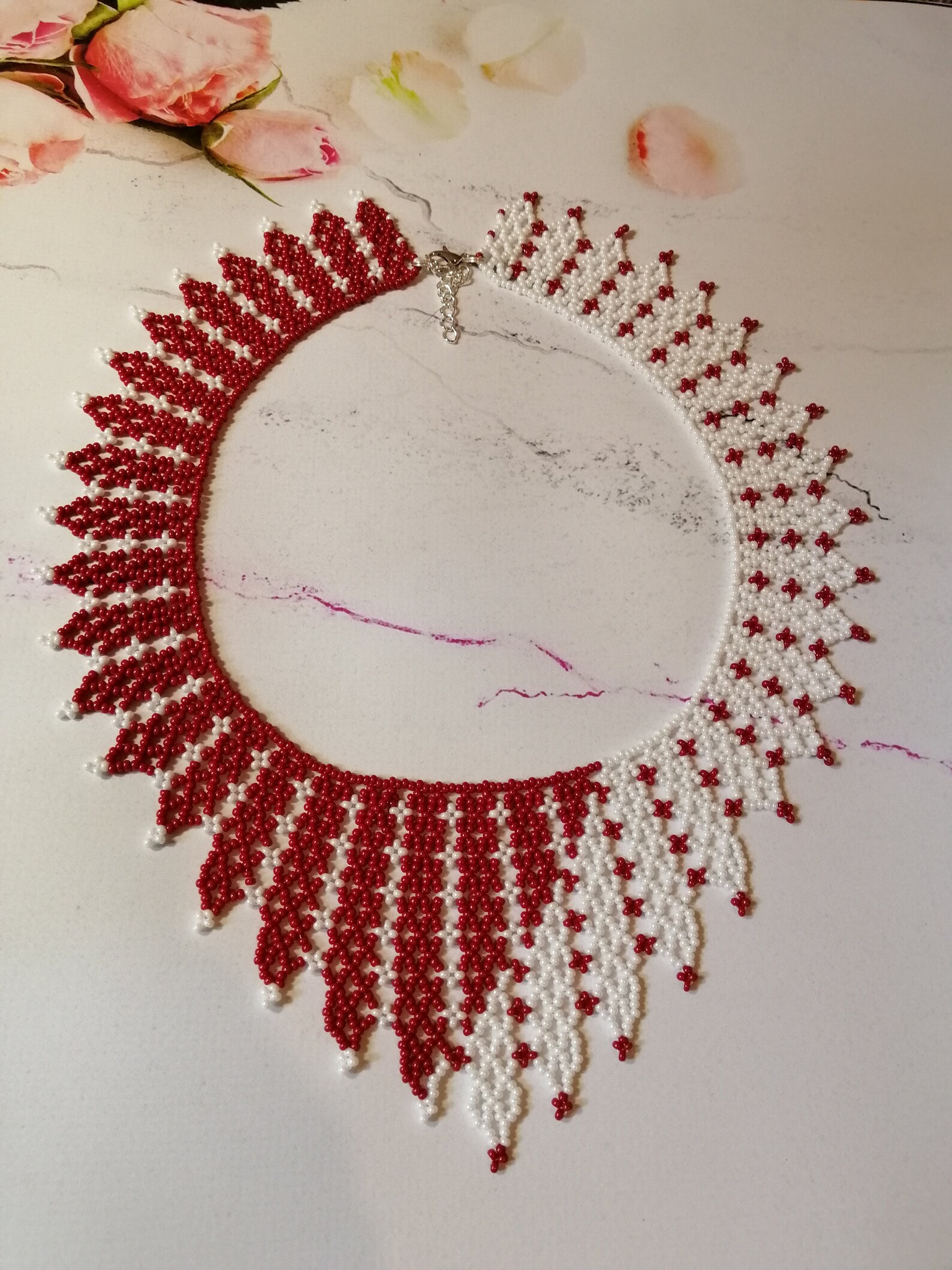Necklace beaded collar Red white collar Choker beaded Collar | Etsy