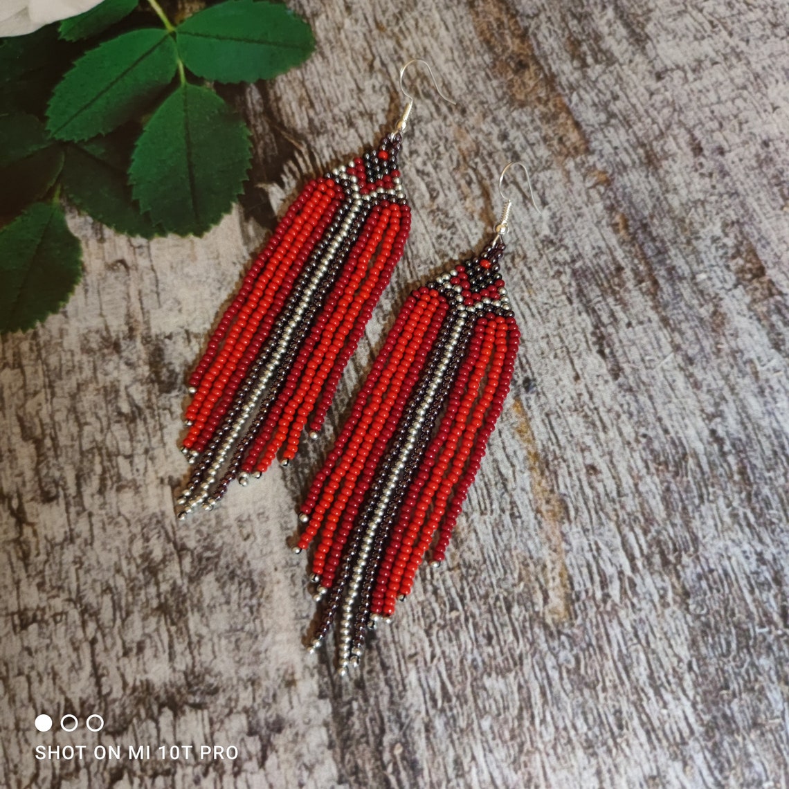 Unique Red Beaded Earrings Native Earrings Long Earrings Boho | Etsy
