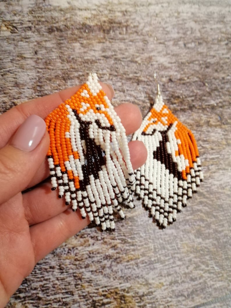 Seed Bead Earrings Animal Print Earrings Red Fox Earrings - Etsy