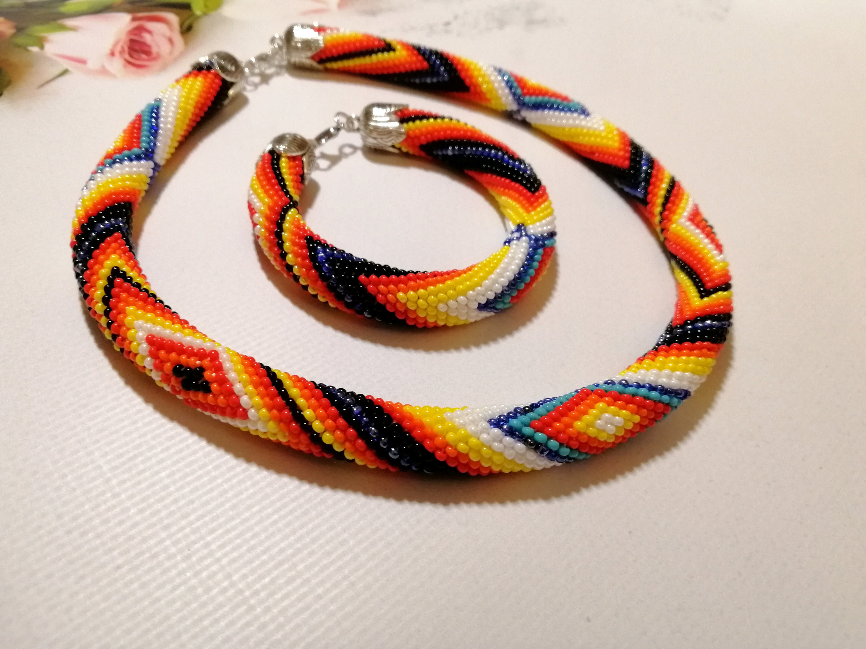 Rainbow Rope Seed Beads Native American Style Beaded Necklace - Etsy