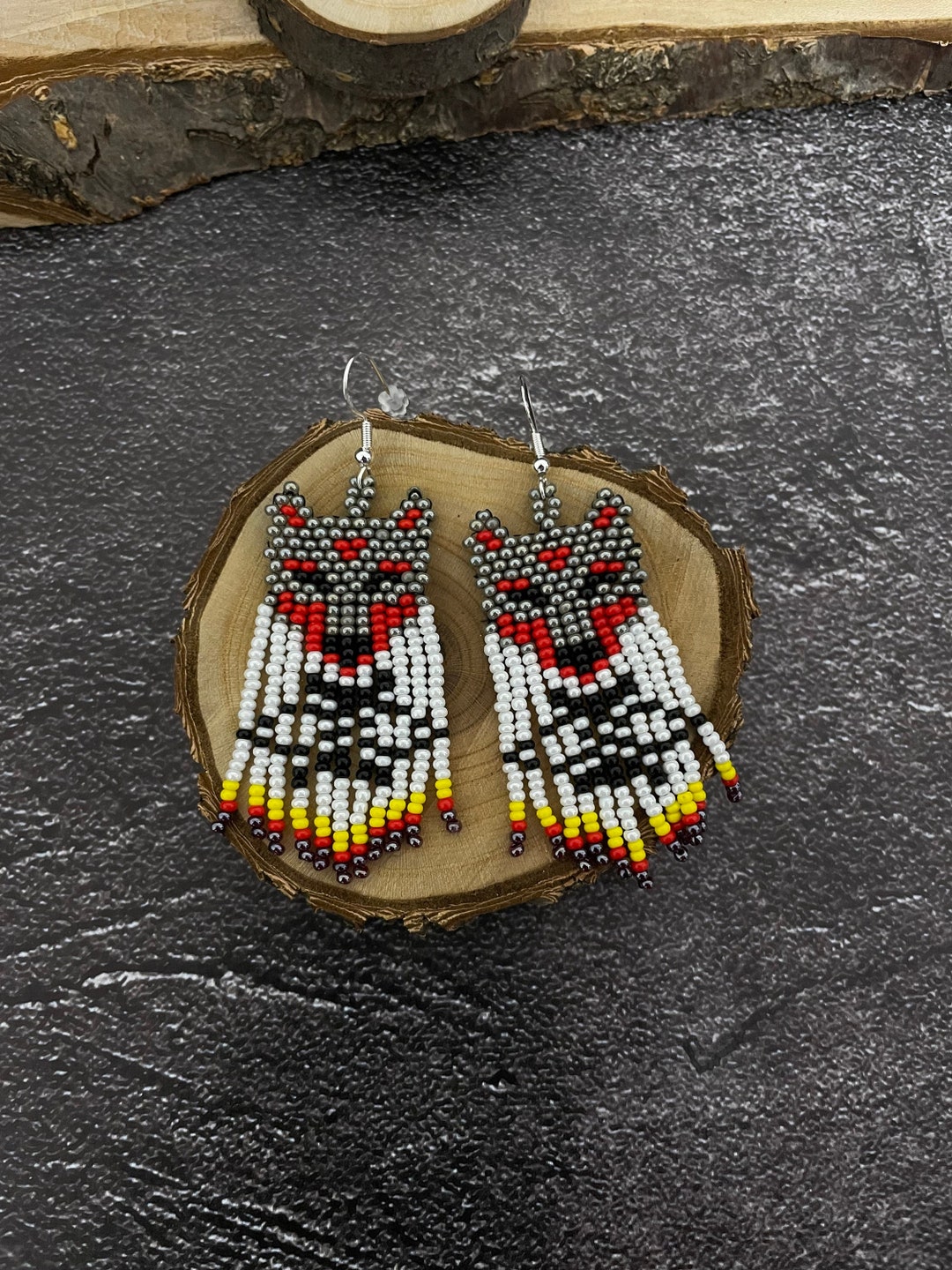 Seed Bead Earrings Wolf Earrings Native Earrings Peyote Earrings Animal ...