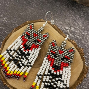 Seed Bead Earrings Wolf Earrings Native Earrings Peyote Earrings Animal ...