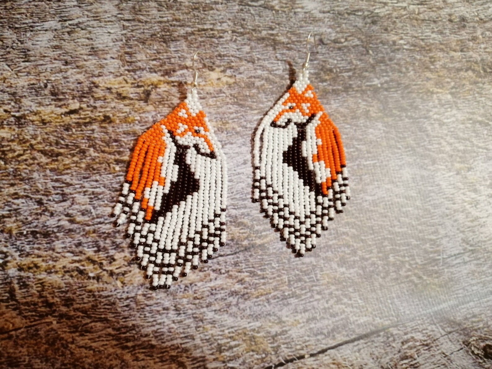 Seed Bead Earrings Animal Print Earrings Red Fox Earrings - Etsy