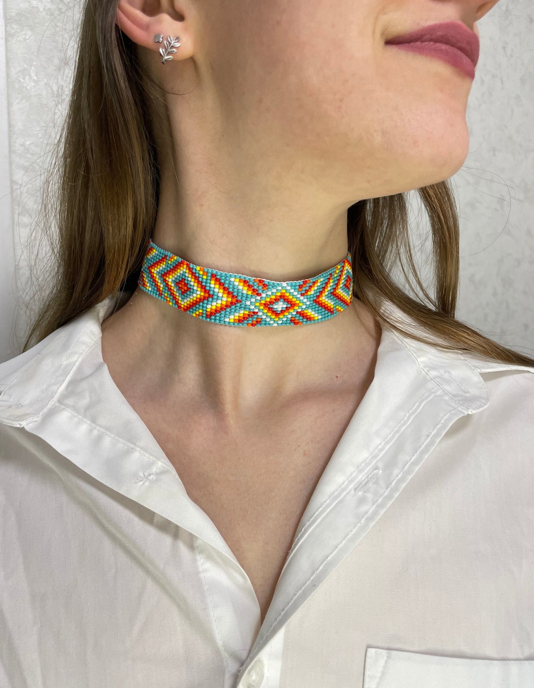 Beaded Choker Native American Necklace Turquoise Choker Native American ...