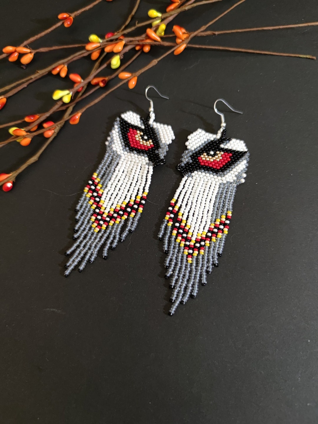 Seed Bead Earrings Eagle Beaded Earrings Native America Style Bead Eagle Earring Boho Earring ...