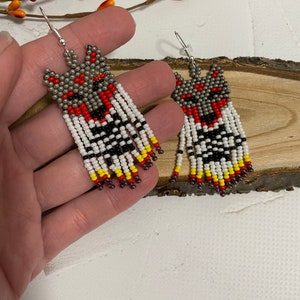 Seed Bead Earrings Wolf Earrings Native Earrings Peyote Earrings Animal ...