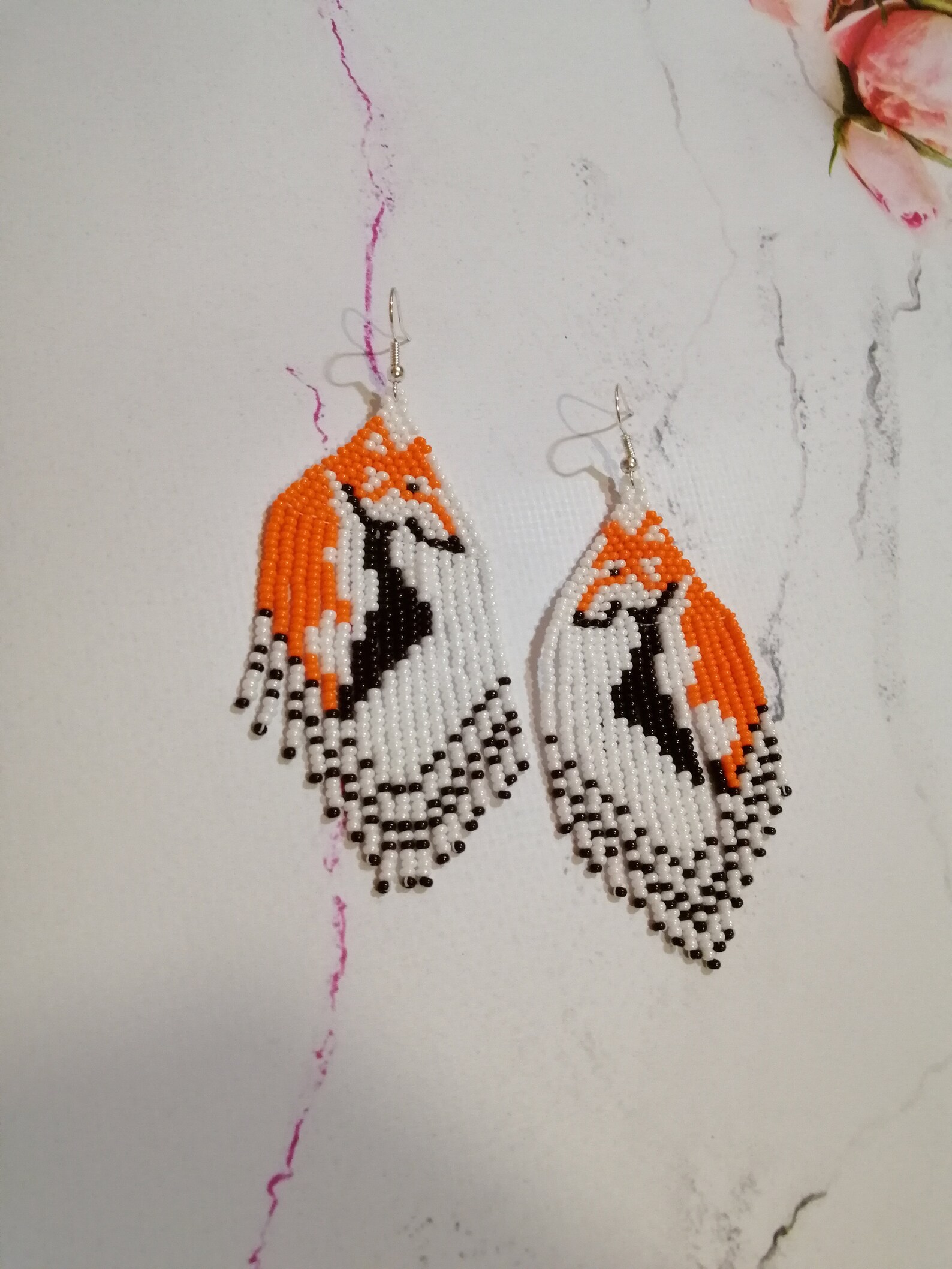 Seed Bead Earrings Animal Print Earrings Red Fox Earrings - Etsy