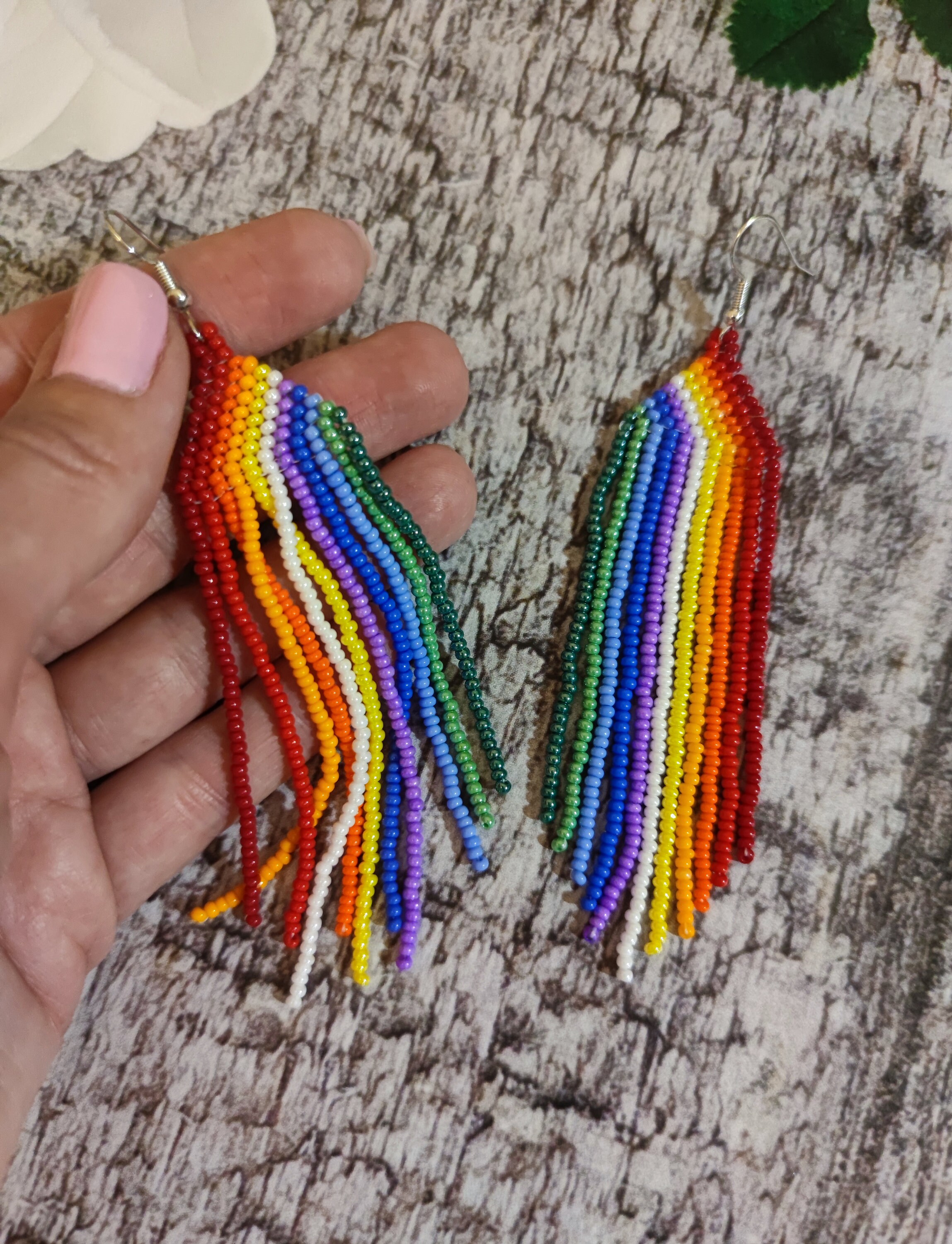 Multicolor rainbow beaded earrings Native earrings Boho | Etsy