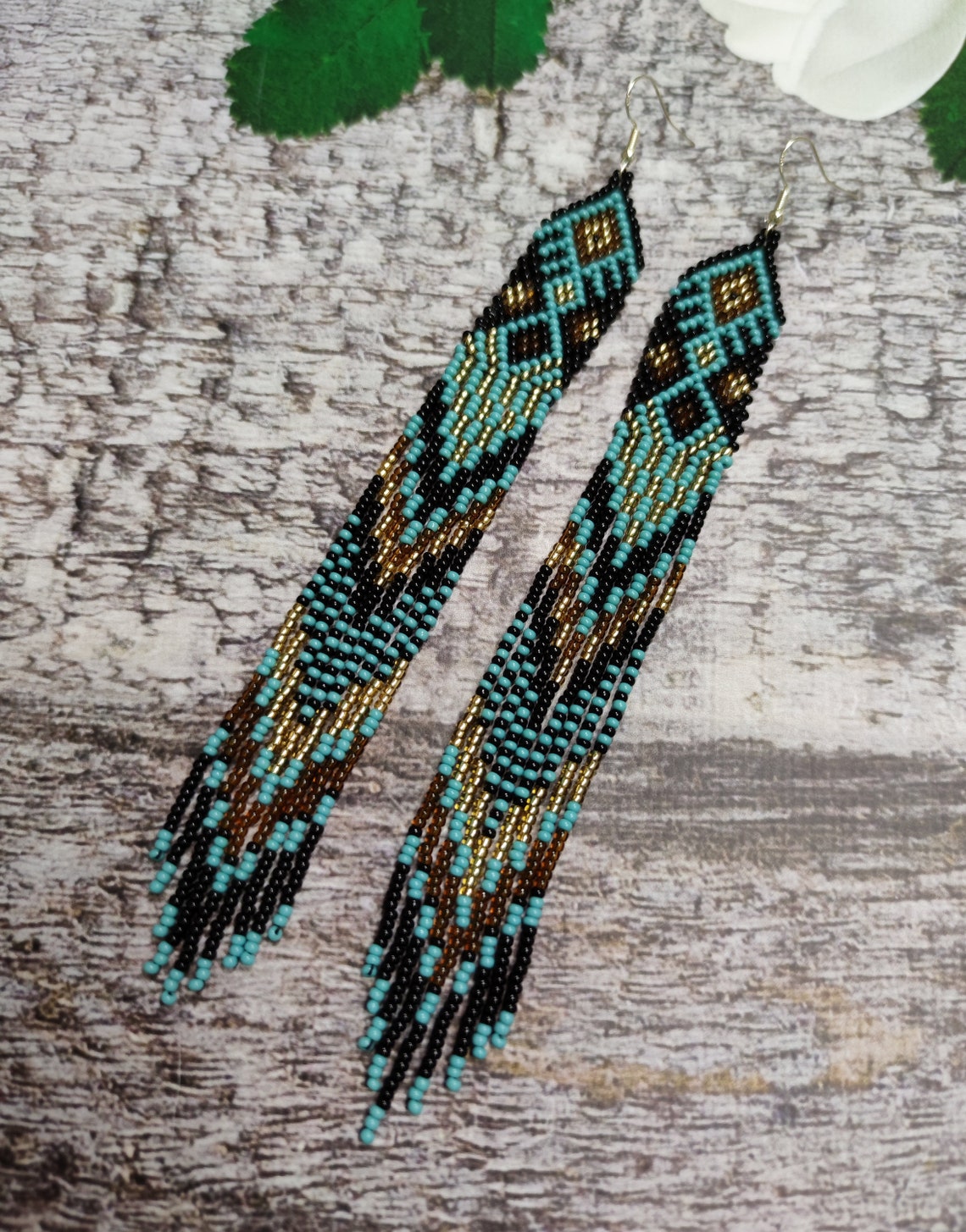 Turquoise Beaded Earrings Native Earrings Long Earrings Drop - Etsy