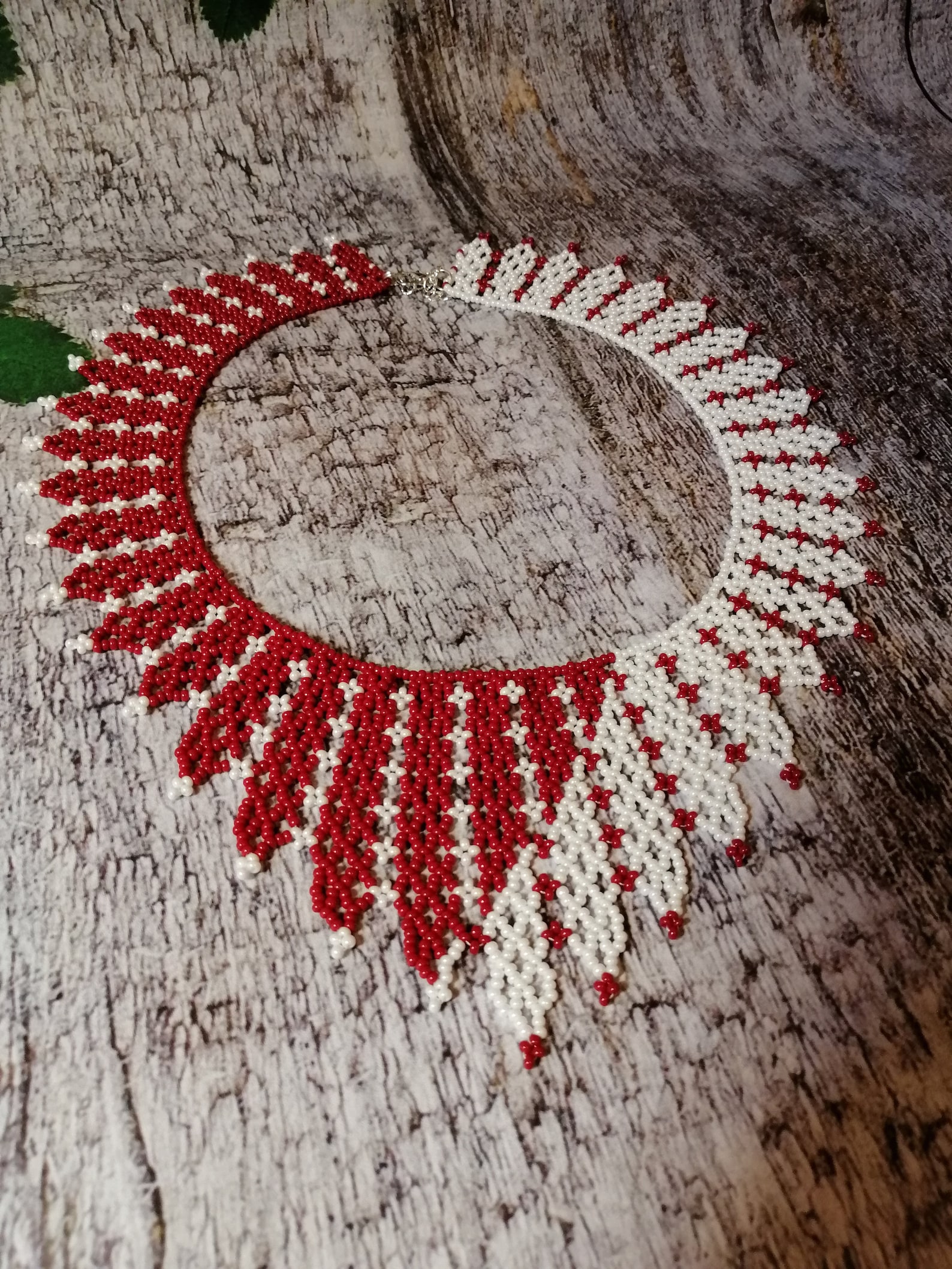 Necklace beaded collar Red white collar Choker beaded Collar | Etsy