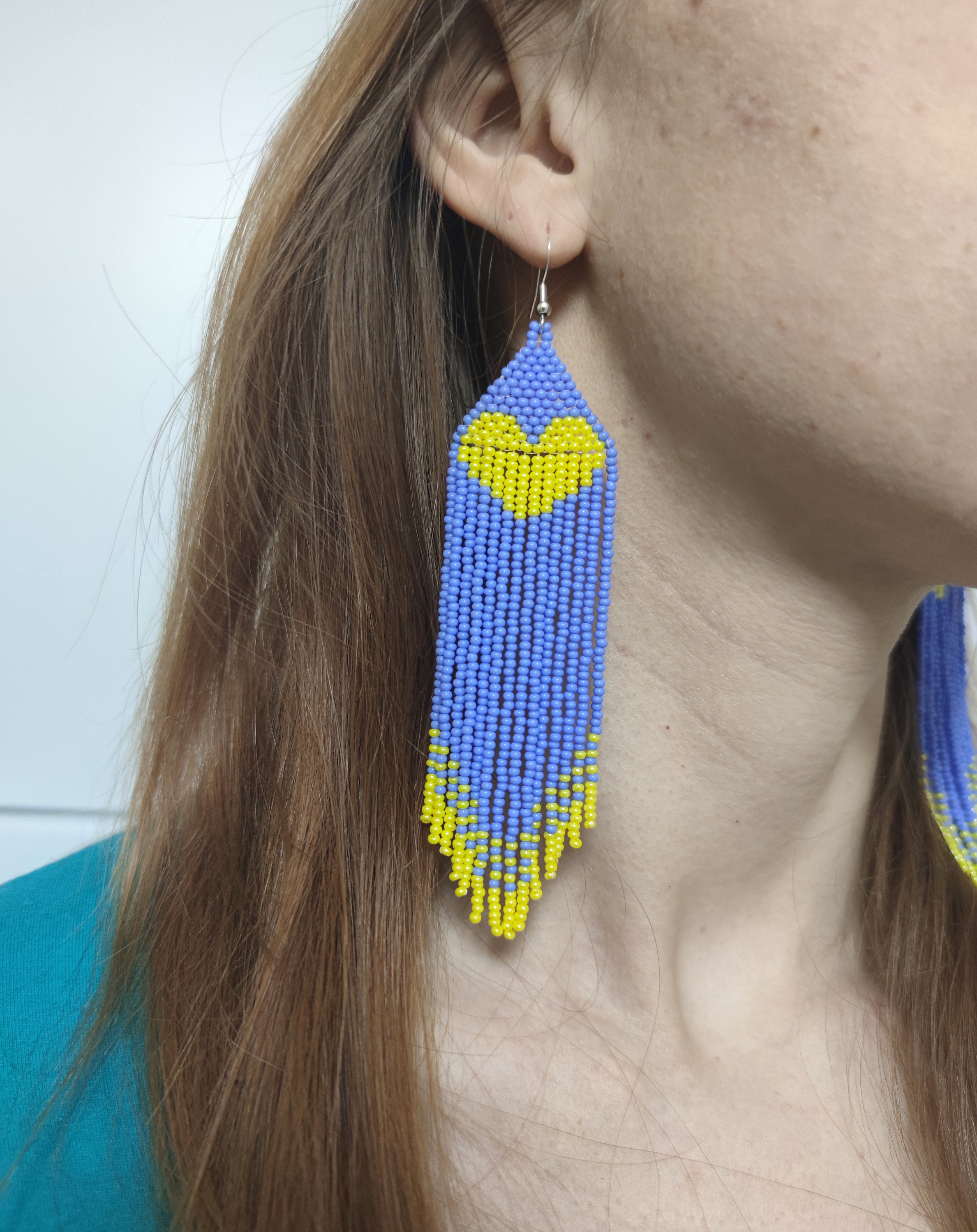 Ukrainian Beaded Earrings Ukraine Flag Earrings Fringe | Etsy