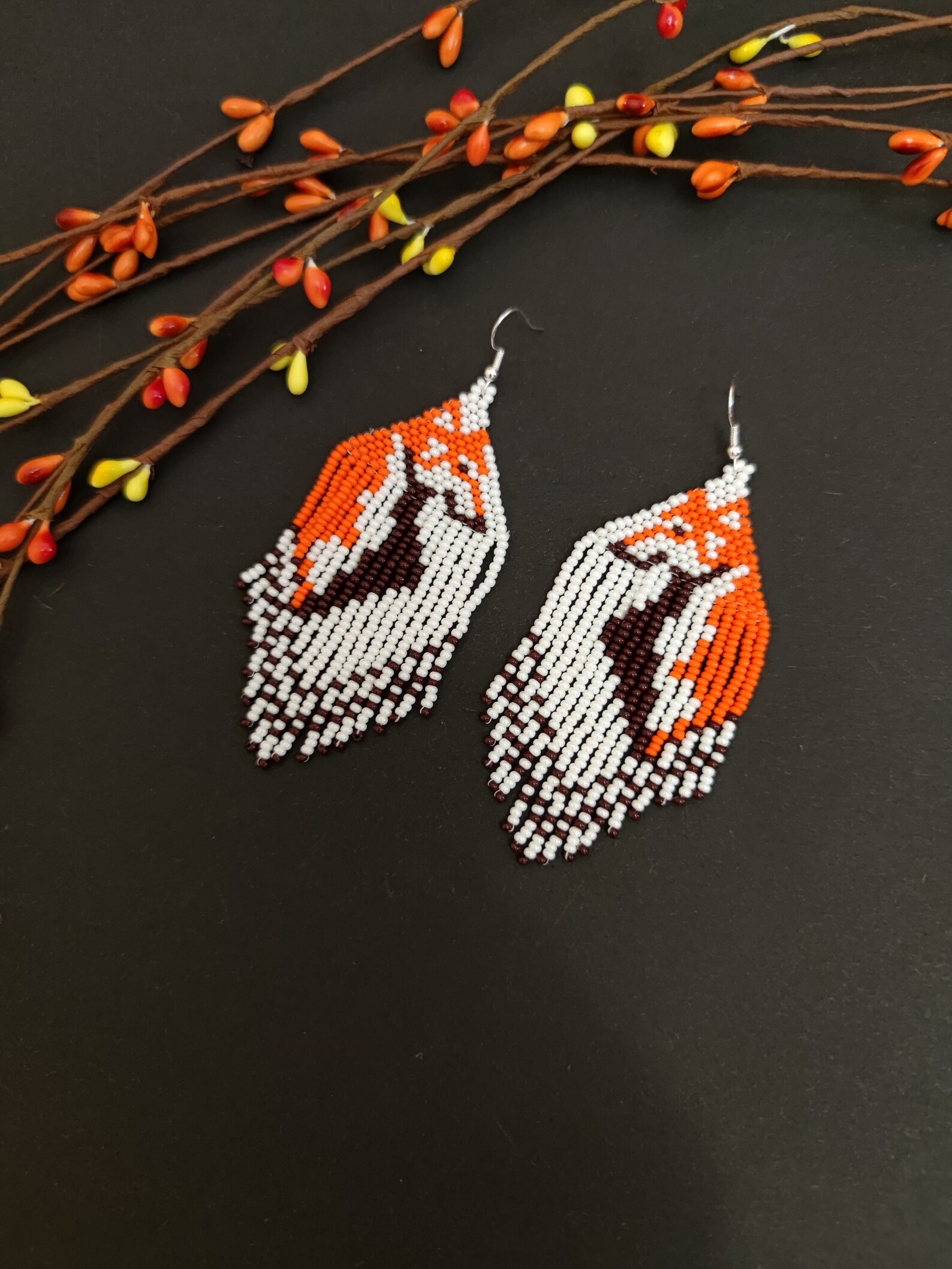 Seed Bead Earrings Animal Print Earrings Red Fox Earrings - Etsy