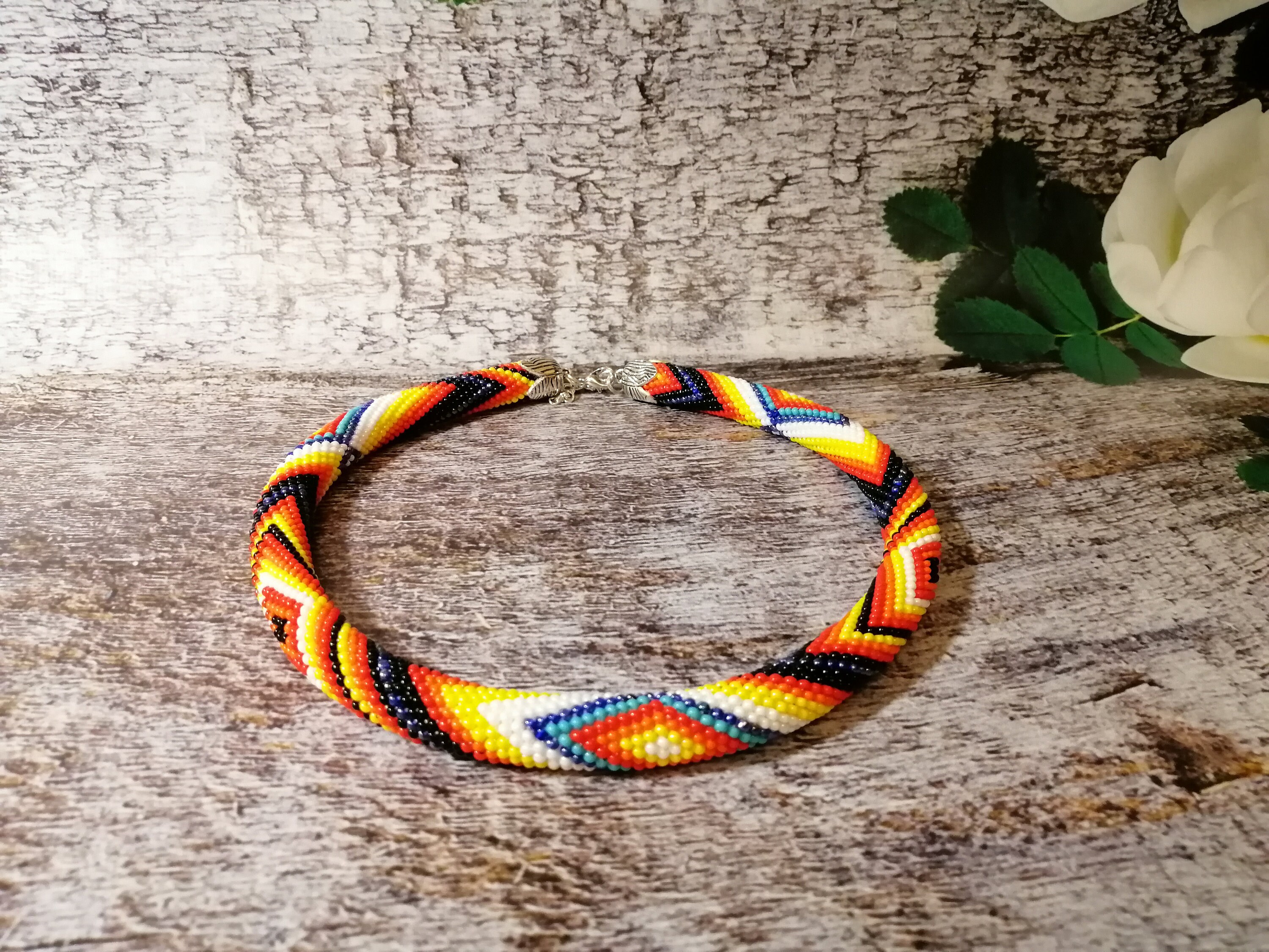 Rainbow Rope Seed Beads Native American Style Beaded Necklace - Etsy