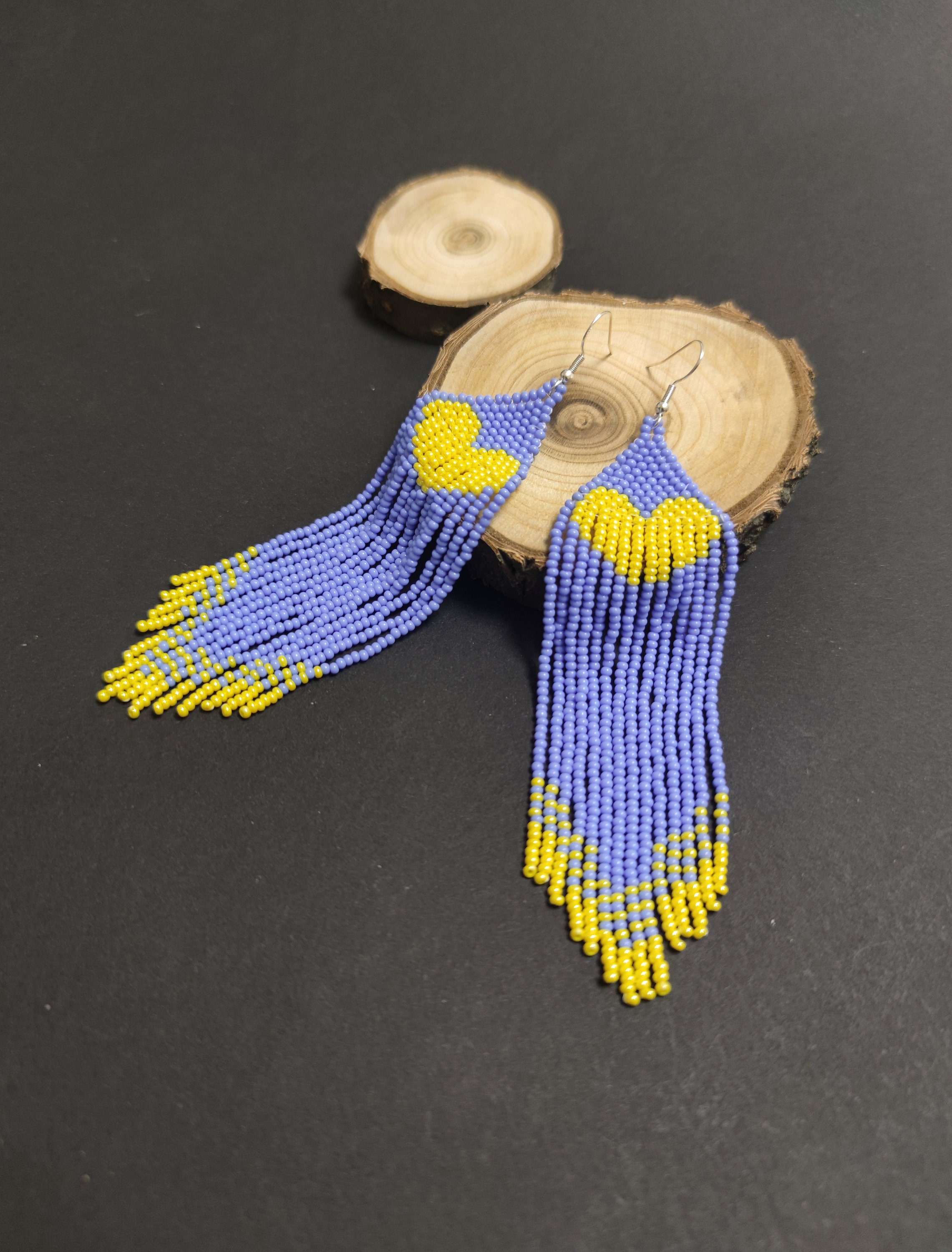 Ukrainian Beaded Earrings Ukraine Flag Earrings Fringe | Etsy