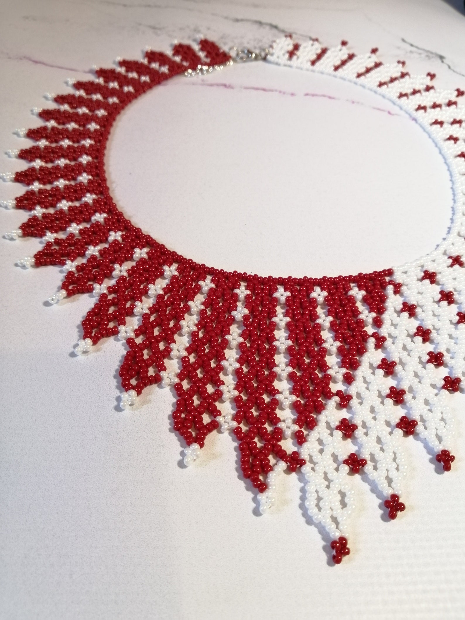 Necklace beaded collar Red white collar Choker beaded Collar | Etsy
