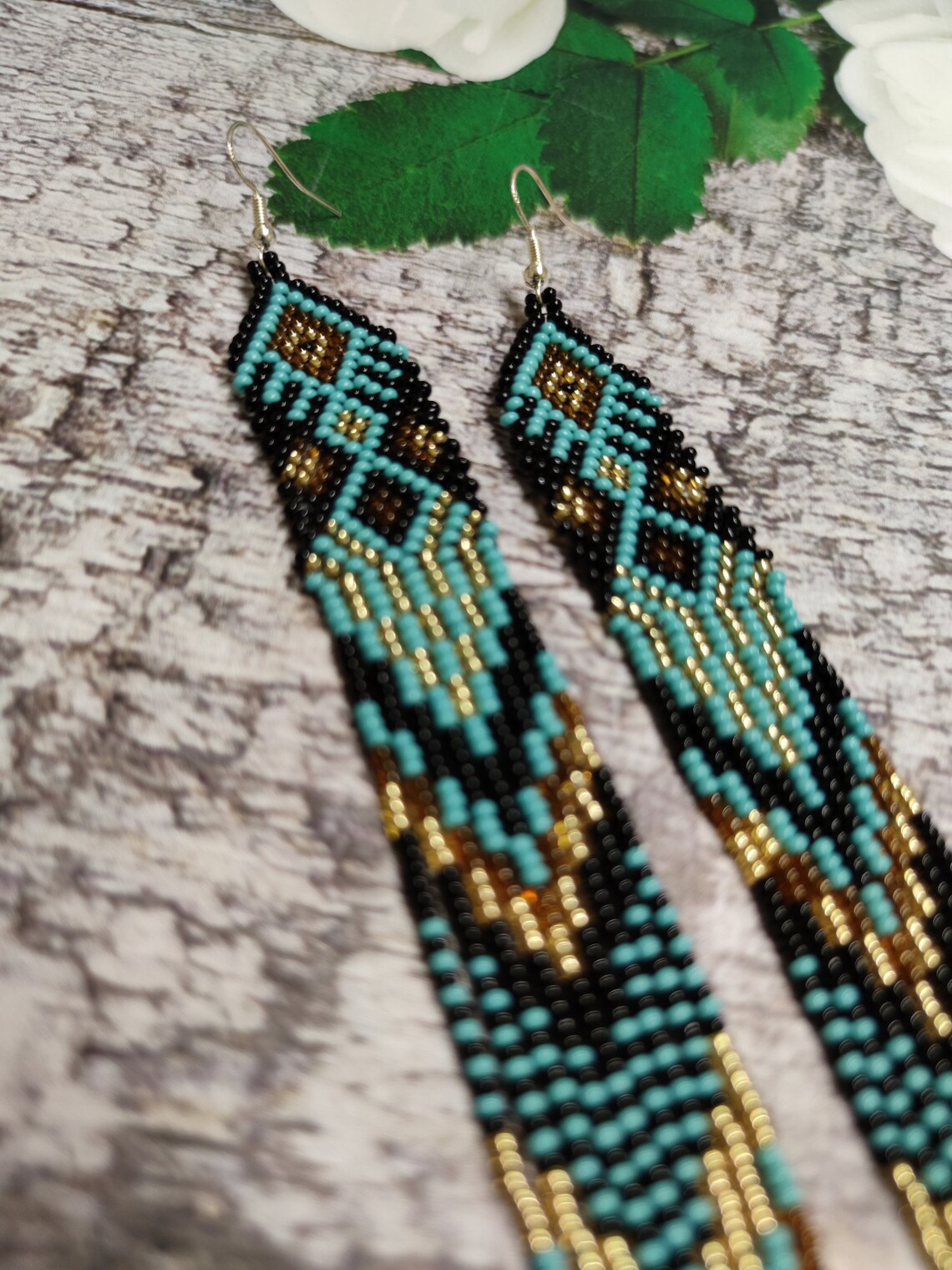 Turquoise Beaded Earrings Native Earrings Long Earrings Drop - Etsy