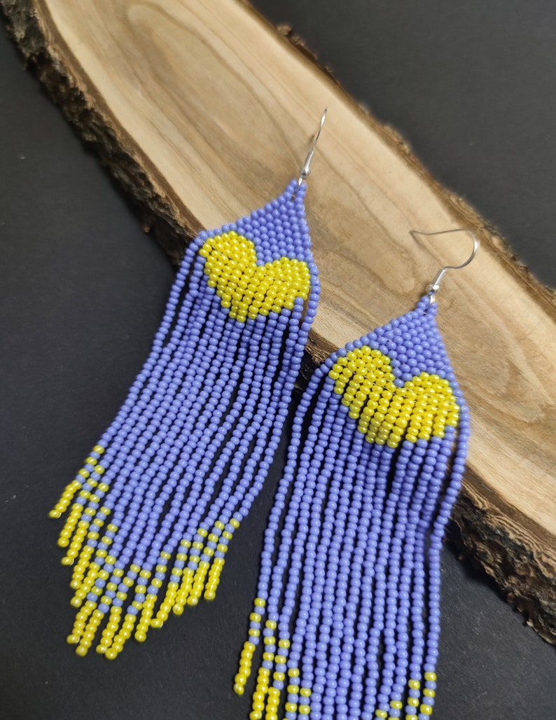 Ukrainian Beaded Earrings Ukraine Flag Earrings Fringe | Etsy
