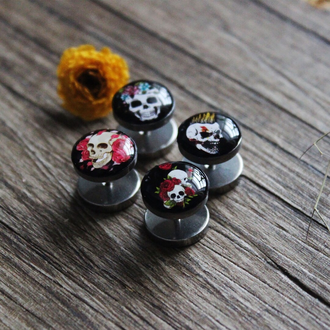 Skull Fake Gauge Earrings Faux Ear Plugs Fake Strtchers - Etsy