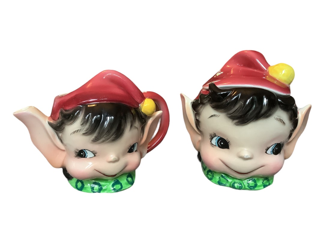 Vintage Lefton Pixie Christmas Elf Sugar Creamer - Etsy