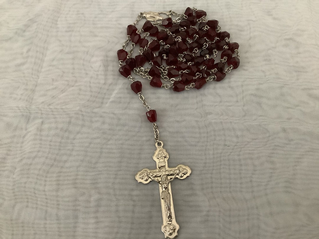 Vintage Ruby Color Beads Rosary - Etsy