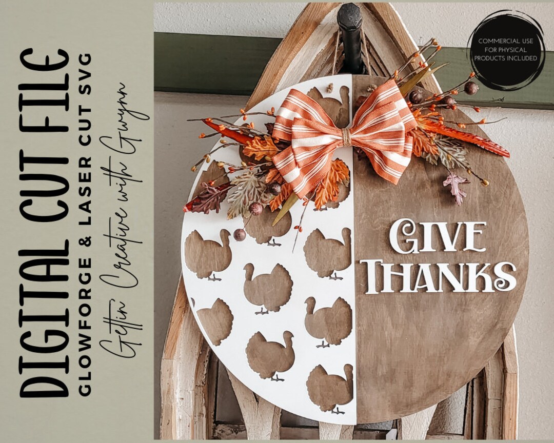 Laser Cut Door Hanger SVG | Fall Laser Door Hanger | Thanksgiving Sign ...