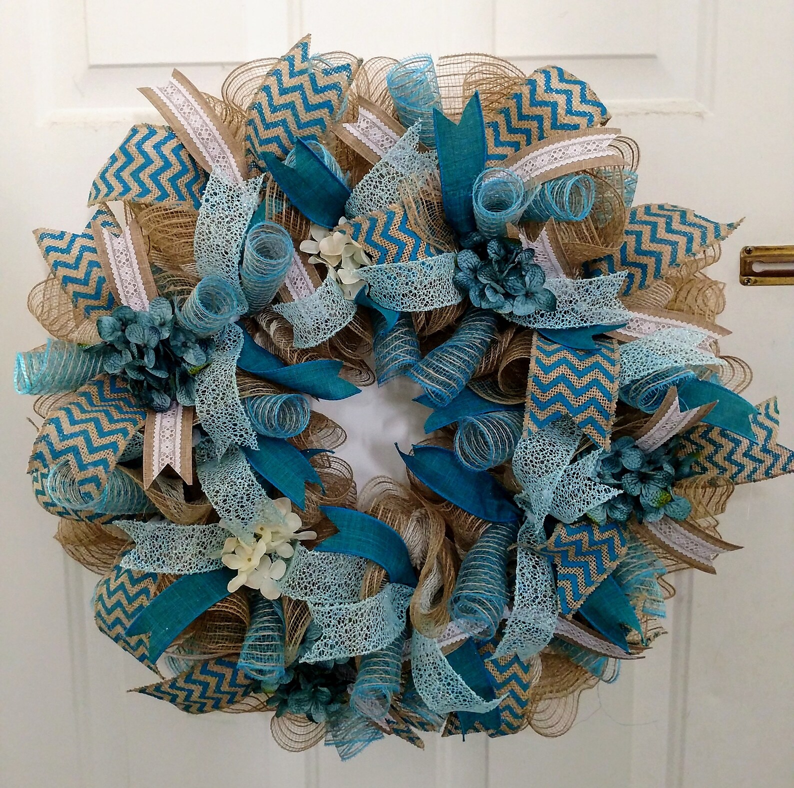 Dolce Teal/turquoise Deco Mesh Wreath - Etsy