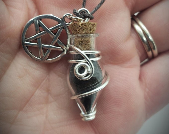 Spell Jar // Witch Black Salt Spell Protection Jar Necklace // Wire ...