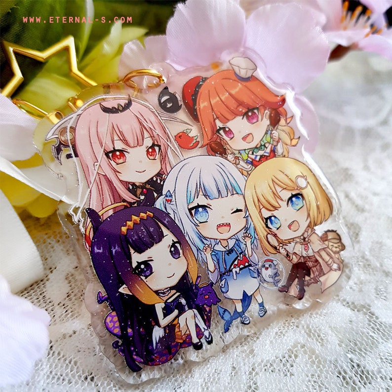 Hololive En Gawr Gura glitter keychain ina cali mori kiara | Etsy