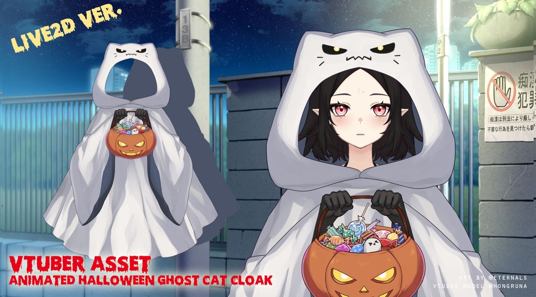Vtuber Asset Animated Halloween Ghost Cat Costume Blanket Model - Etsy