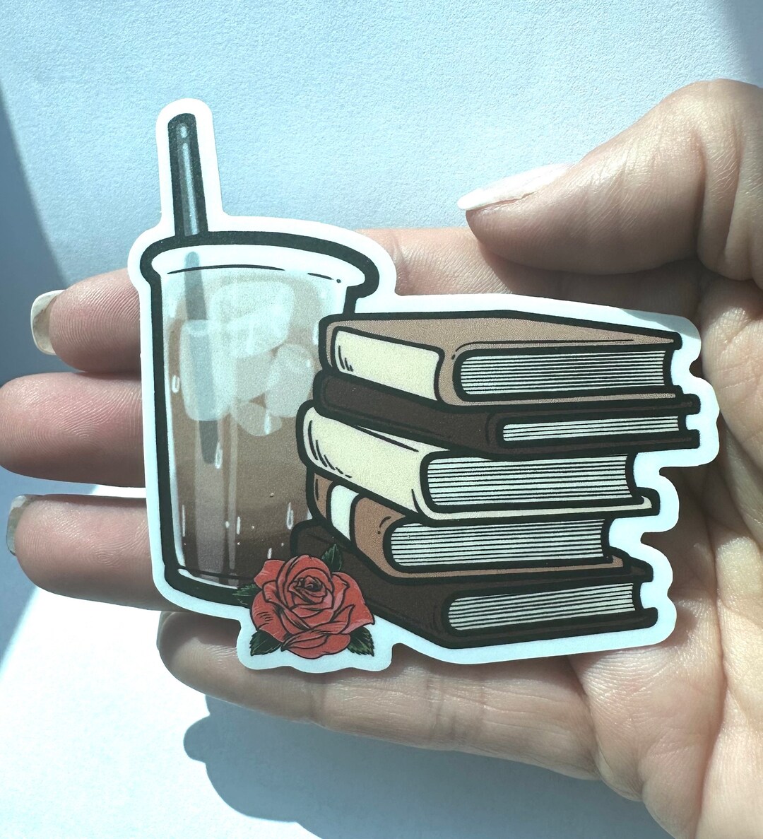 Iced Coffee and Books, Large Bookish Sticker, Ereader Waterproof ...