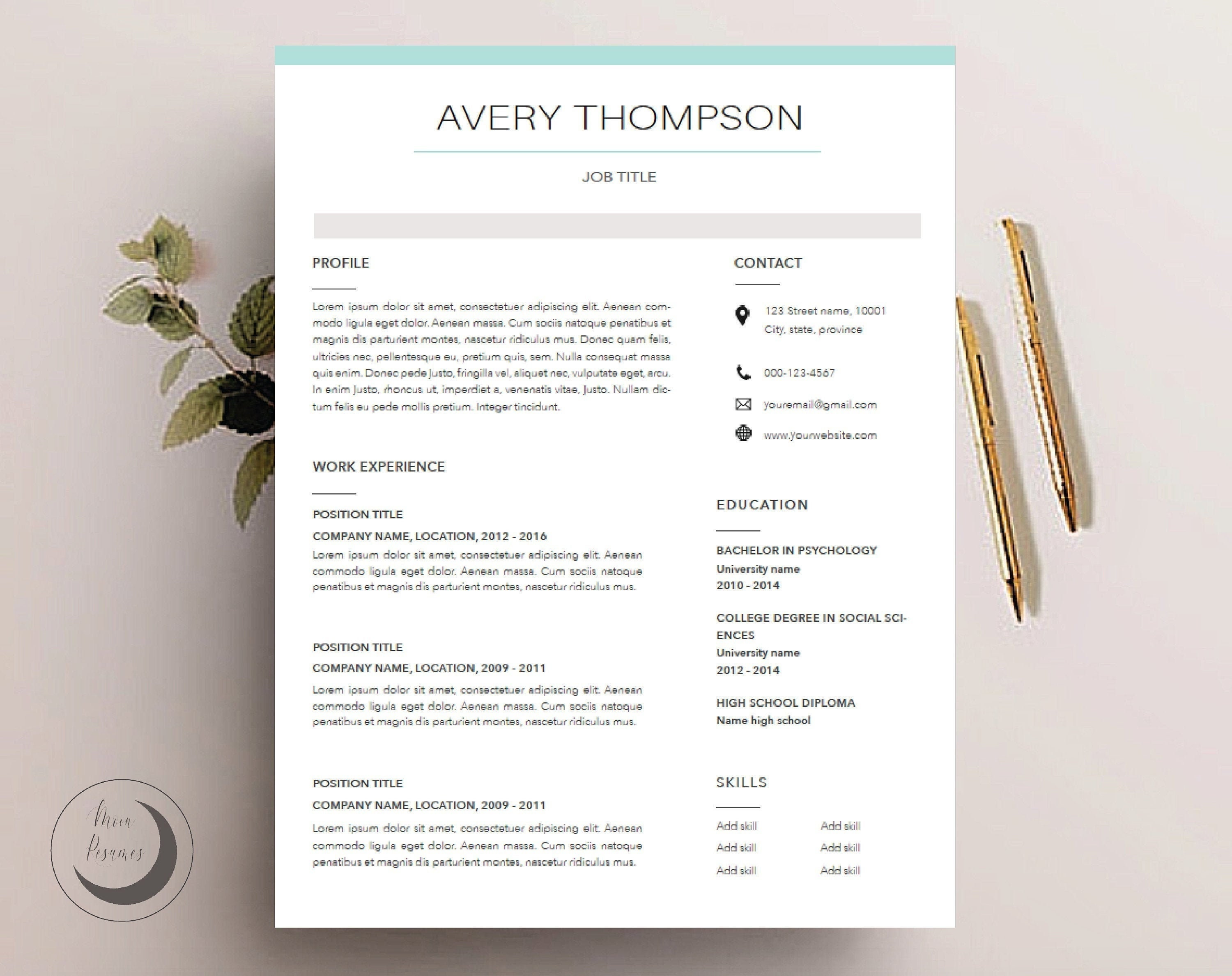 Clean Modern Template Conservative Resume Template Cover Letter Instant ...