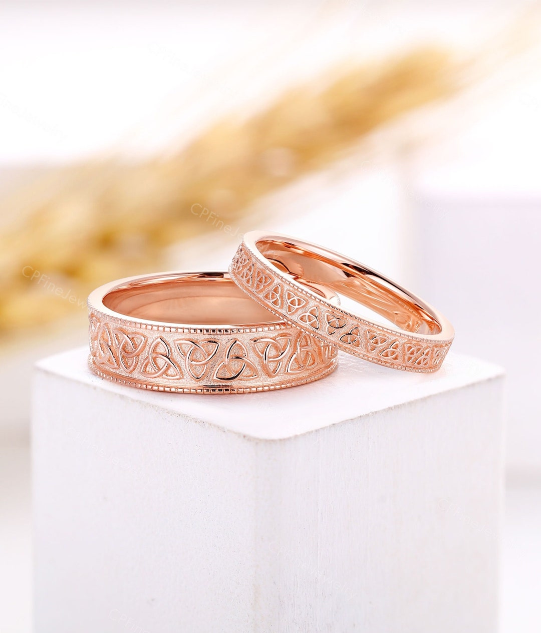 Celtic Style Wedding Ring Rose Gold Filigree Ring Vintage Knot Wedding ...